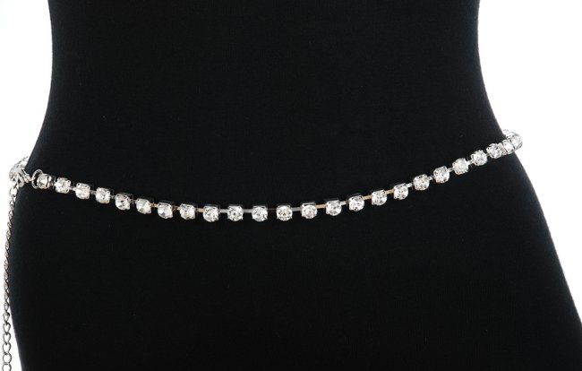 Strait City image: large rhinestone strand belt silver RE3147